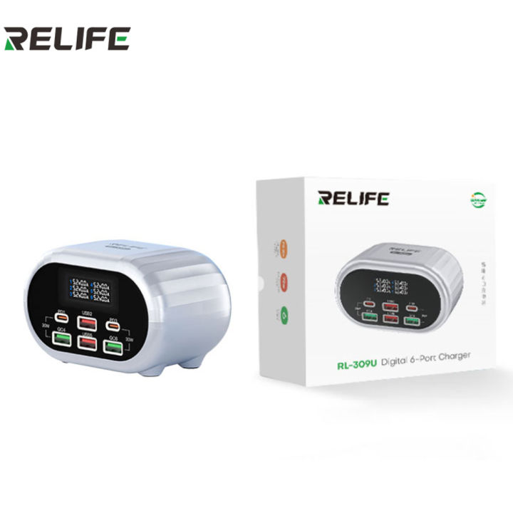 RELIFE RL-309U 72W USB-4+Type-C-2 6-Port Smart Fast Charging Station ...