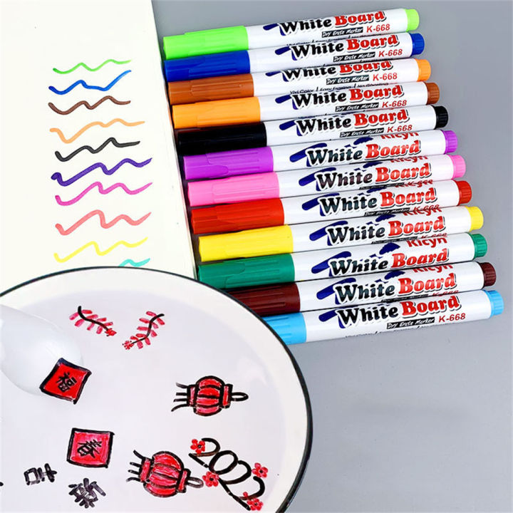 8/12 Water-Based Whiteboard Erase Erasable Dry Non-toxic Marker Color ...