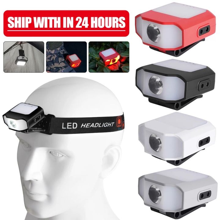 Sensor Cap Light LED Clip on Light Headlamp COB LED Type-C Rechargeable ...