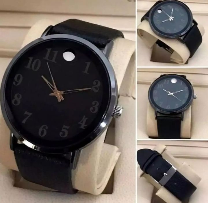 Pure Black Analog Leather Straps Watch For Man - Woman | Daraz.pk