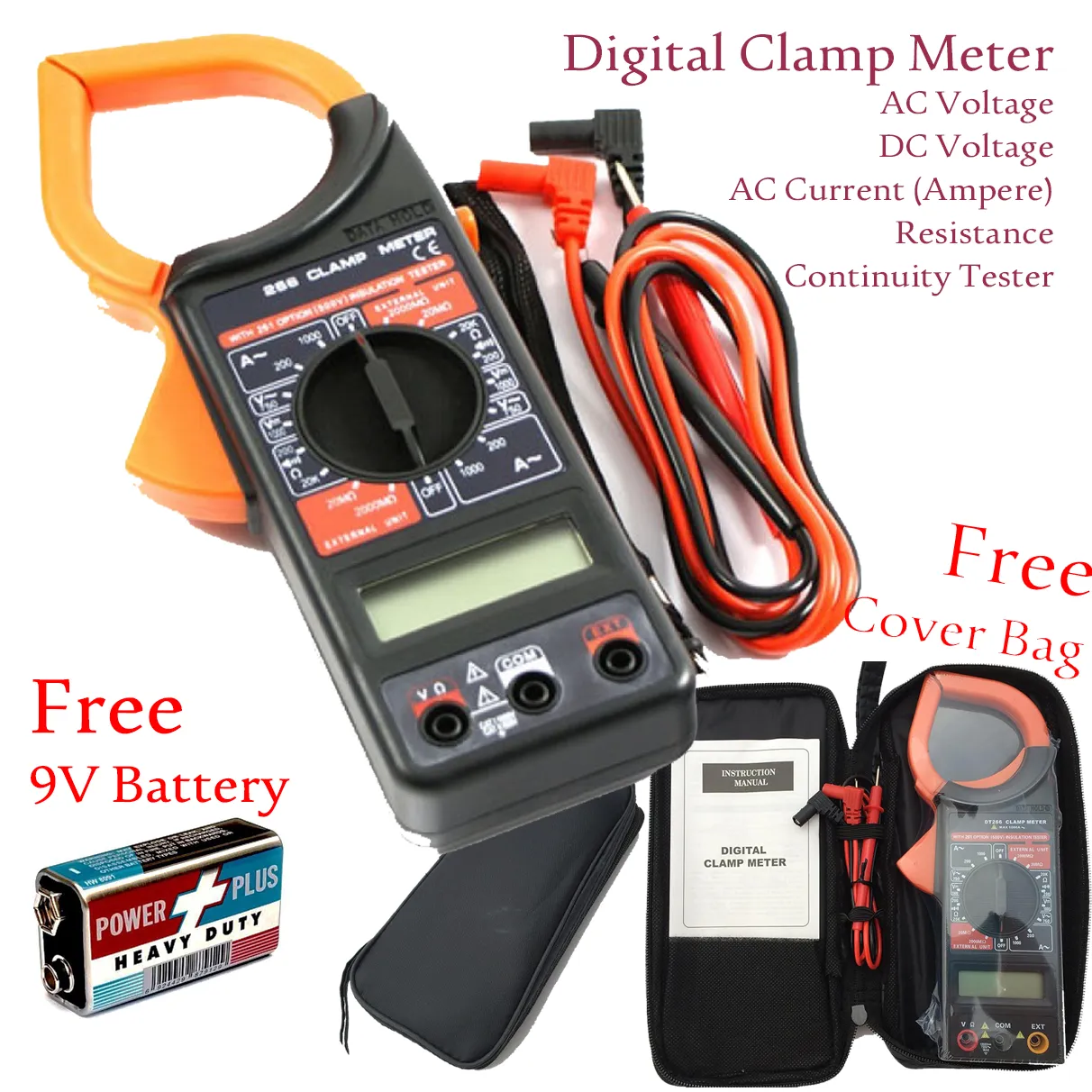 Auto Electrician Digital Clamp Meter with Free Bag and Battery, AC ...