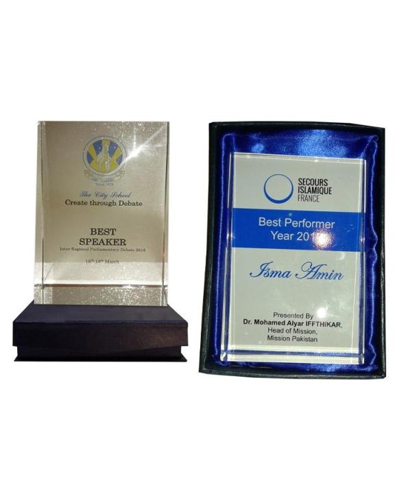 Glass Shield Plaque Medal Trophy Award Crystal Memorial Gift | Daraz.pk