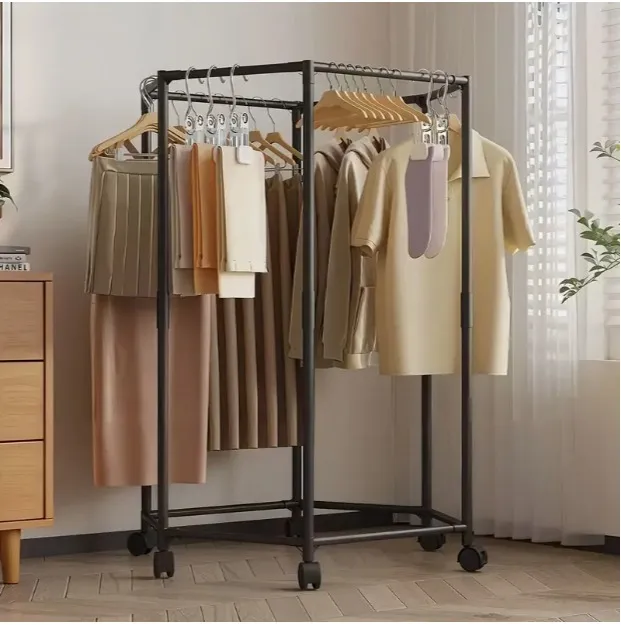 Hexagonal Rotating Hanger Stand – Powder-Coated Metal Rack with Wheels ...