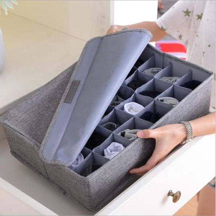 Socks Organizer with 24 Grids, Foldable Drawer Storage Box with Lid for ...