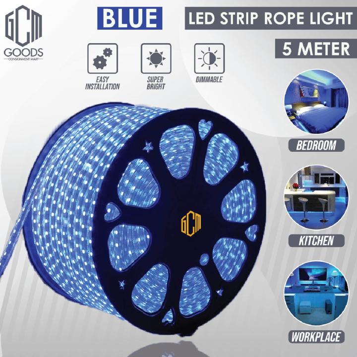 LED Strip Light, 5 Meter Blue Flexible Rope Led Strip with Adapter ...