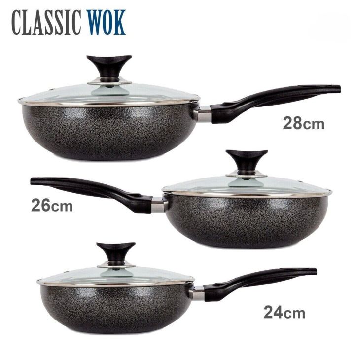 Deep Karahi Single Handle | Sonex Non-Stick Classic Wok with Glass Lid | Non-Stick Wok with ...