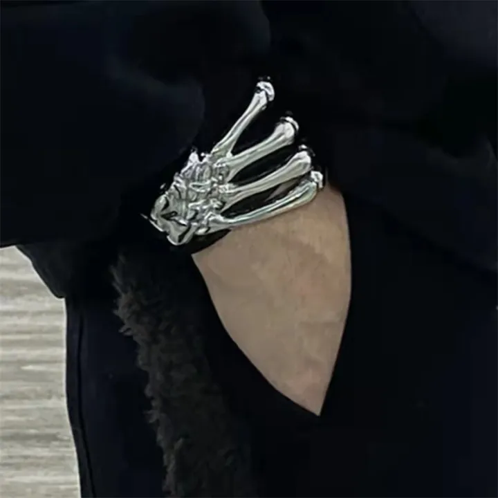 Gothic Punk Skull Skeleton Hand Bracelet for Men Women Open Articulated ...