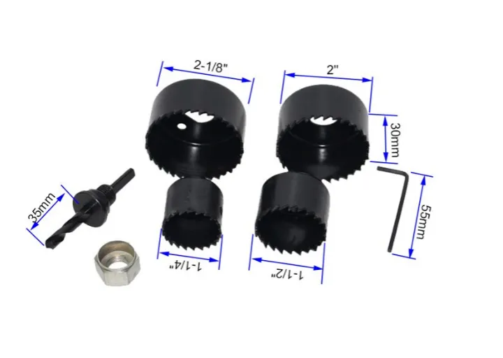 Hole Saw Cutter 6 Pc Set with Circular Round Drill Bit Carbon Steel ...