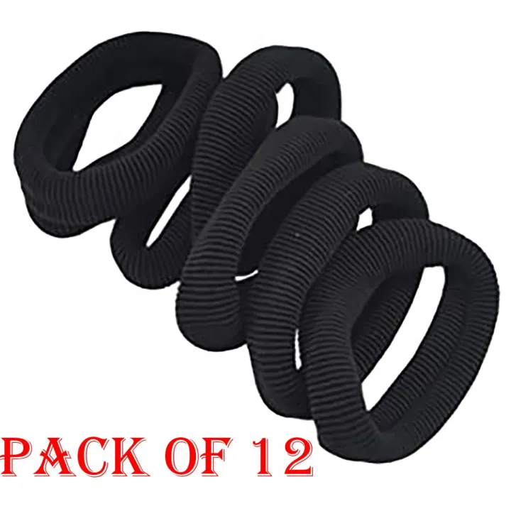 Pack of 12-Hair Ties / Pony / Poni / Ponies Black Colour For girls ...