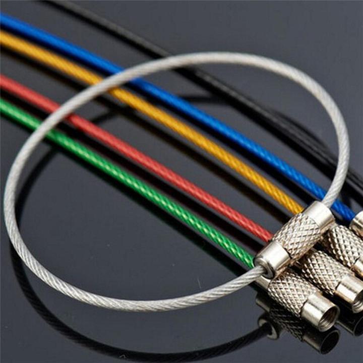 5PCS Stainless Steel Wire Keychain Cable Key Ring Chains Outdoor Hiking ...