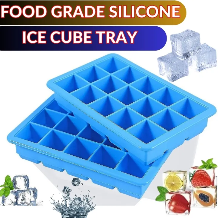 Easy Push Pop out Square Silicon Ice Cubes Tray 15 Cubes Without Lid ...