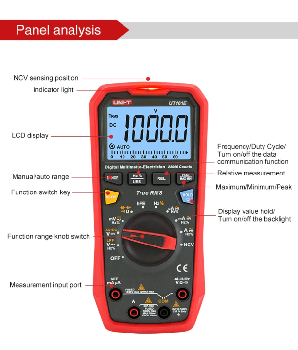 UNI-T Digital Smart Multi meter Professional UT 161E True RMS AC DC ...