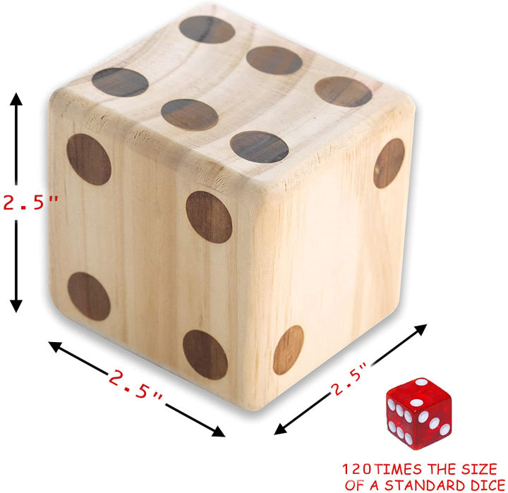 Pack of 5 Jumbo Wooden Dice for Indoor Outdoor Yahtzee Game with score ...