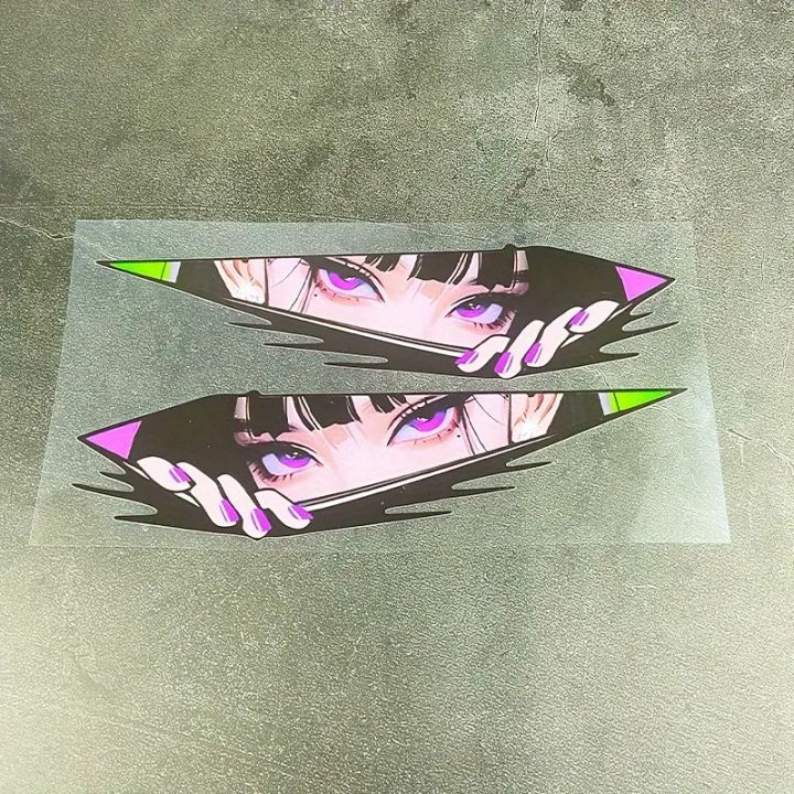 2D Flat Stickers 2pcs/1 Pair JDM Girl Eyes Anime Theme Motorcycle ...