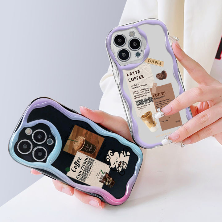 YYDS for Redmi 12 Back Cover Coffee Label Case Cream Texture Wavy Edge ...