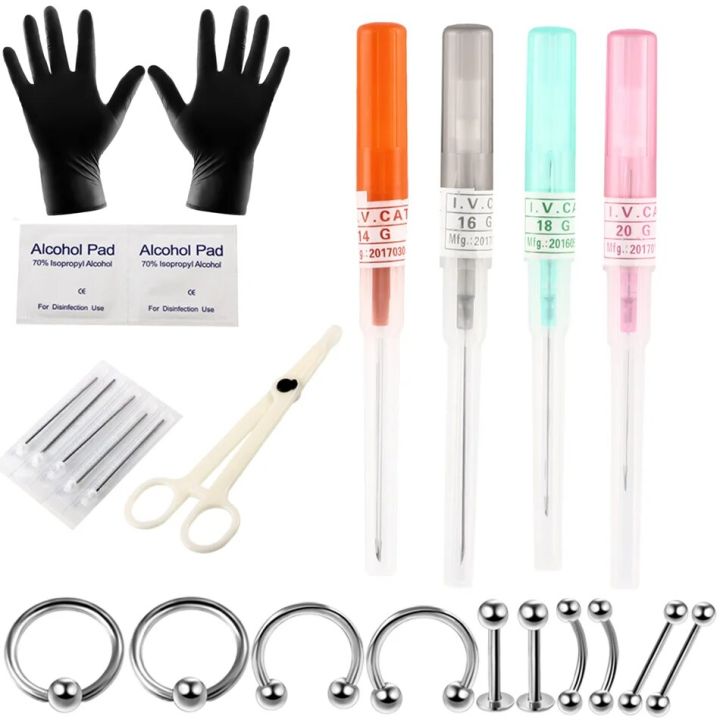 Body Piercing Kit with Needle Nose Septum Belly Button Piercing Tool ...