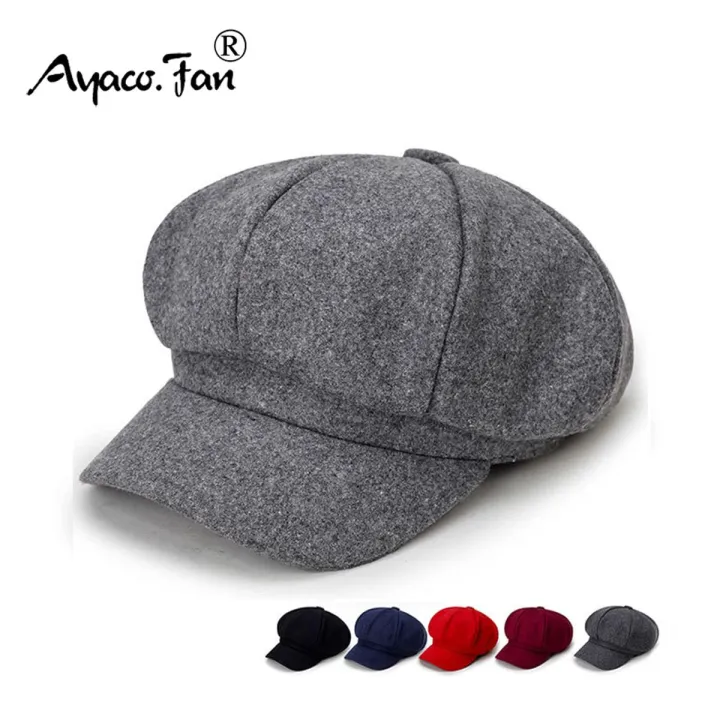 Autumn Winter Newsboy Caps Men Women Warm Woolen Solid Octagonal Hat ...