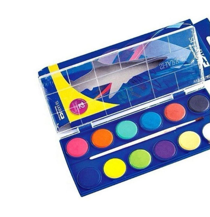 SHARK Watercolor Paints Set of 12 - Opaque Paint Box with Brush - Vivid ...