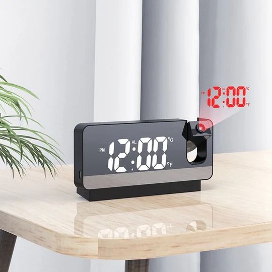 LED Digital Projection Alarm Clock 180° Rotatable Ceiling Display with ...