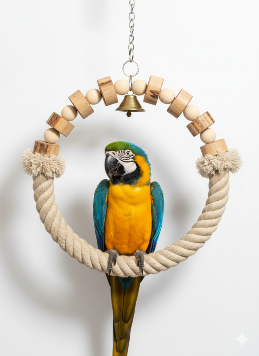 Pet Supplies Round Hoop Swing Toy - Wooden Rope Beads Perches for Small ...