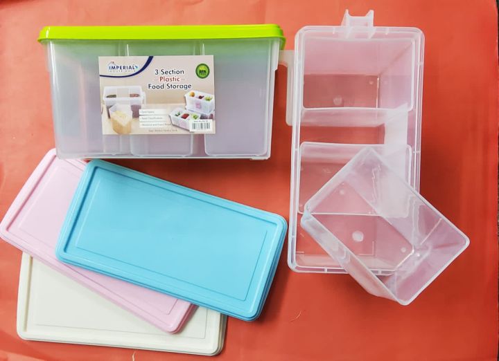 Space Saving 3 section plastic food storage container with lid | Daraz.pk