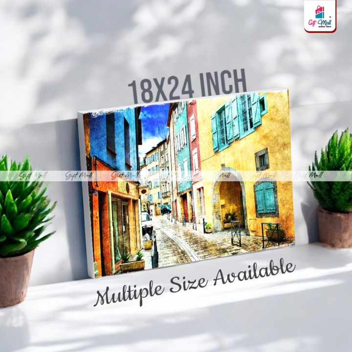 Gift Mall - Street View Canvas Painting with Frame Wall Art for Home ...