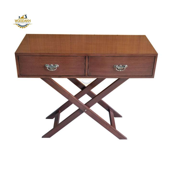WOODAKH Console Table with 2 Drawers Table | Modern X Design Writing ...