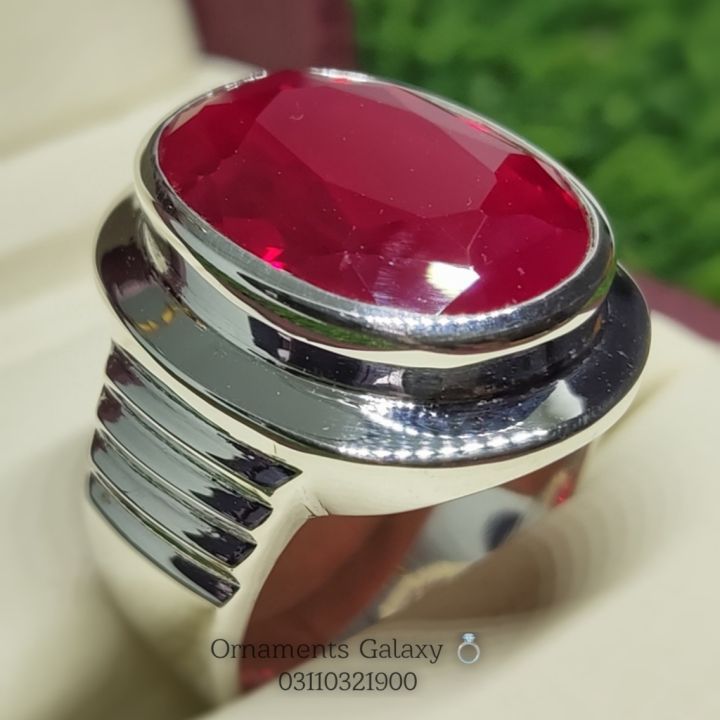 Big Men's 25 Carat Big Ruby Yaqoot Sterling Silver Heavy Chandi Ring | Daraz.pk