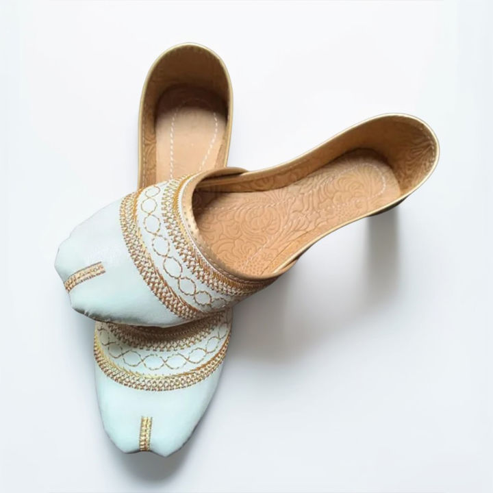 White Khussa Shoes for Women and Girls Traditional Desi Flat Ethnic ...