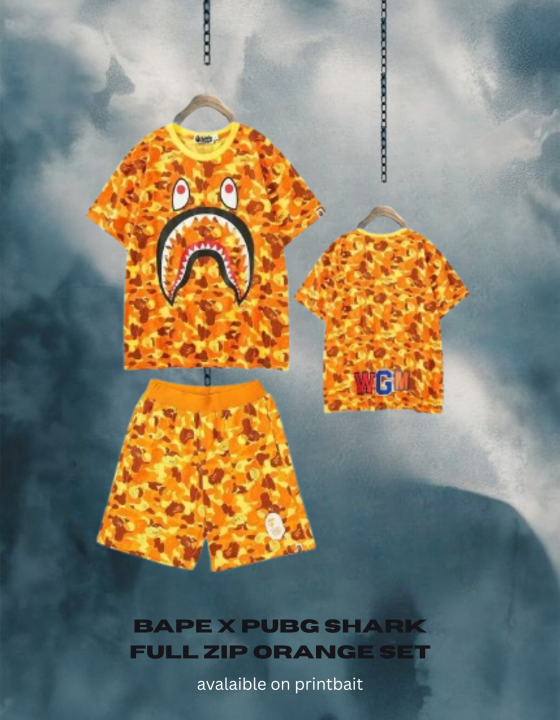 BAPE x PUBG Shark Camo Coord Set – Graphic Shirt & Shorts Two-Piece ...