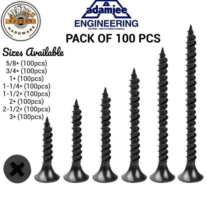Adamjee 6mm Drywall Screws Pack of 100| Durable and Rust-Resistant| For ...