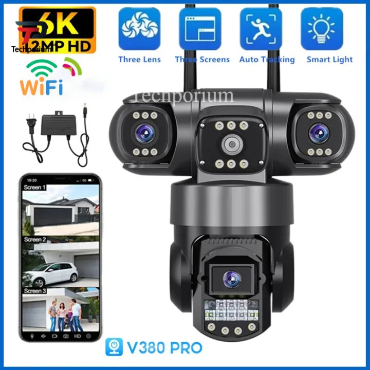 Smart 12MP 6K Wireless IP Camera | Triple Lens 360° PTZ Outdoor CCTV ...