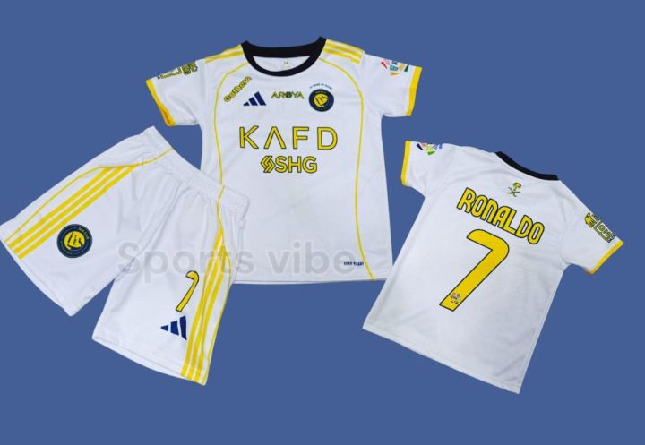 Ronaldo alnssr white football soccer Full Kit For Kids | Daraz.pk