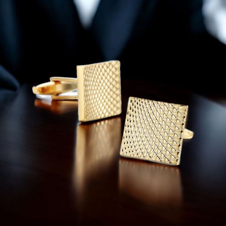 Luxury Gold Square Cufflinks for Men | Classic Textured Metal Cufflinks ...