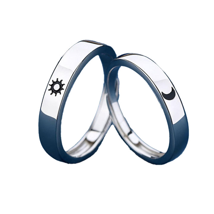 1Pair Sun Moon Matching Couple Rings Friendship Lover Open Adjustable ...