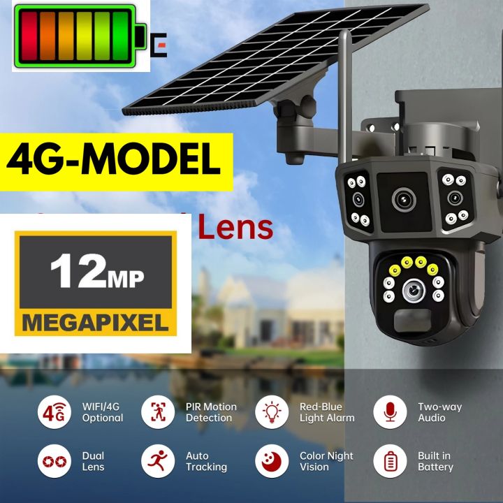 4G SIM Model SOLAR Camera 12MP 4K Wireless Solar Camera Outdoor Three ...