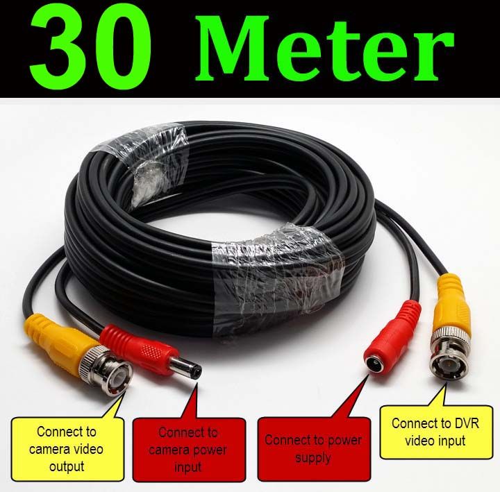 30 meter DVR BNC Cable, CCTV BNC DC Pin Cable , BNC and Power Cable For ...