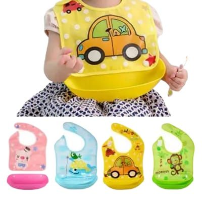 Silicone Baby Bibs With Soft Plastic Tray Bow Pocket Food Catcher ...