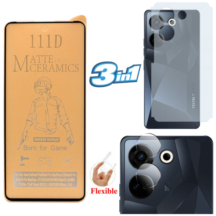 Tecno Camon 20 Matte Glass Protector Ceramic Glass + Back Protector ...