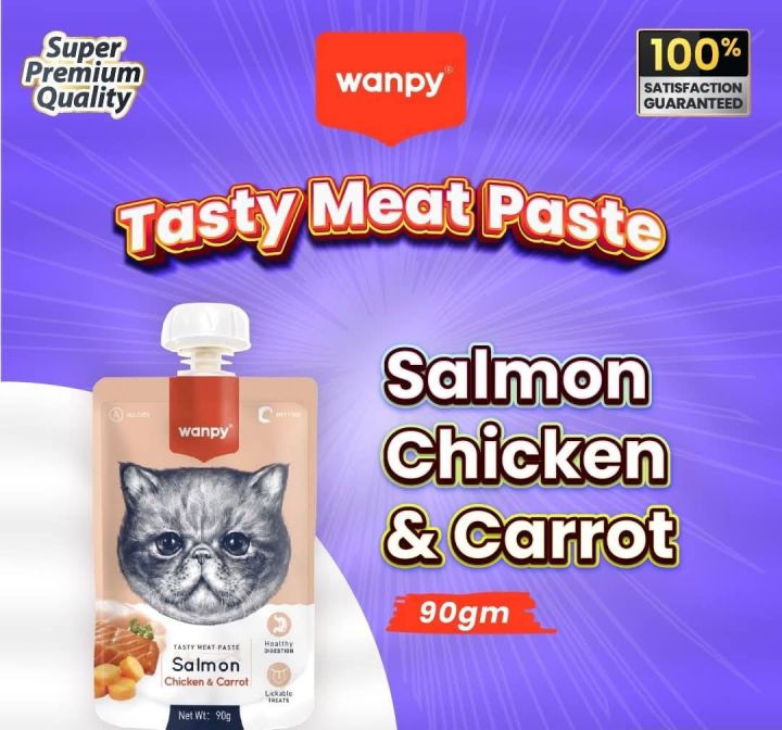 Wanpy Adult Cat Tasty Meat Paste Salmon & Chicken - 90g Pouch | Daraz.pk