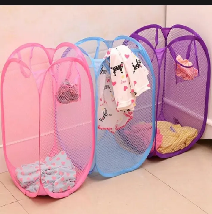 HTS Foldable Laundry Bag Home Cloth Storage Mesh Washing Basket Bin ...