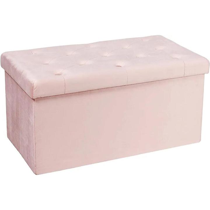 Pink Velvet Ottoman Storage boxes Folding Stool Soft Cushion Footrest ...