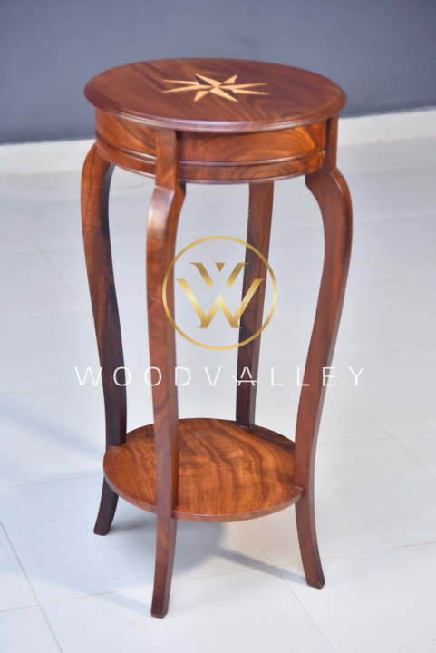 Shesham Wood Star Flower Table-Wooden Solid Round Flower Stand-Bedside ...