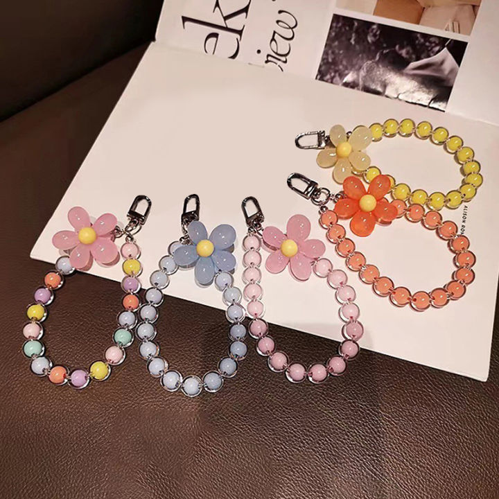 1Pc Colorful Flower Beaded Mobile Phone Charm Strap Chain Lanyard Women ...