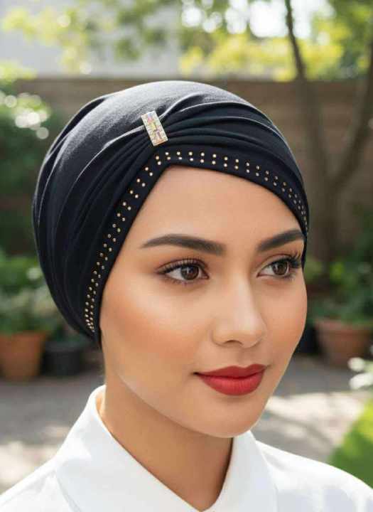 Black Turban Pearls Cap | Daraz.pk