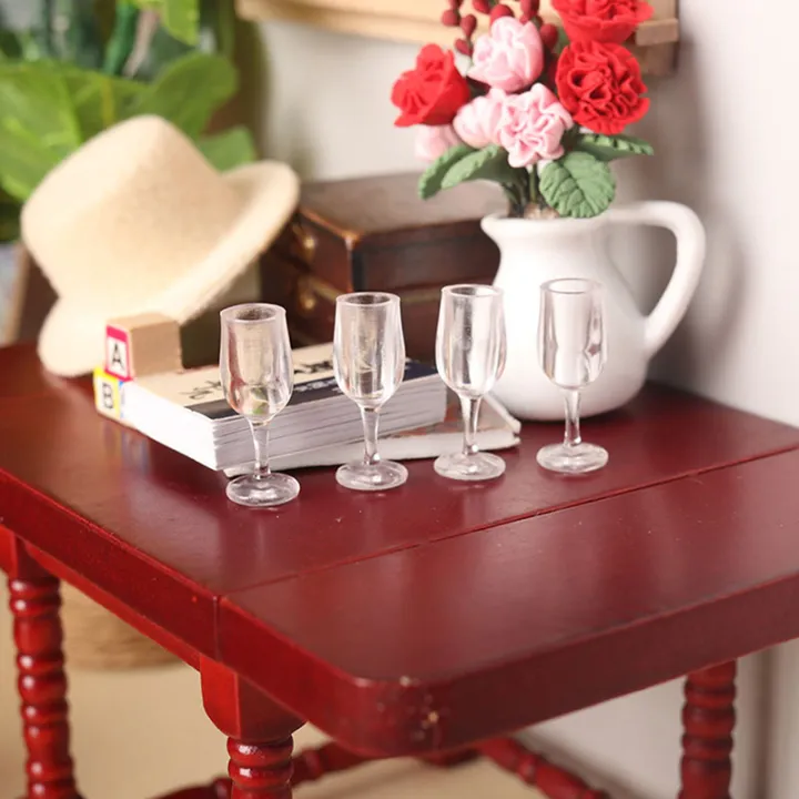 4Pcs 1:12 Mini Red Wine Cup Simulation Furniture Wine Glass Goblet for ...
