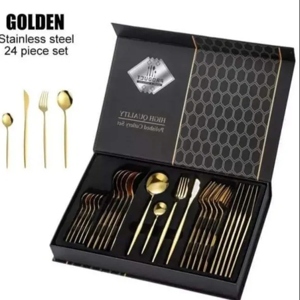 Cutlery Set - Cutlery Set Golden Color - Cutlery Set Golden 24 piece ...