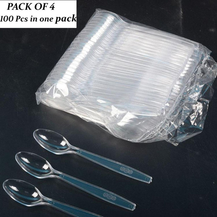 4 Packs Of 100PCS Transparent Plastic Spoons For Desserts And ...
