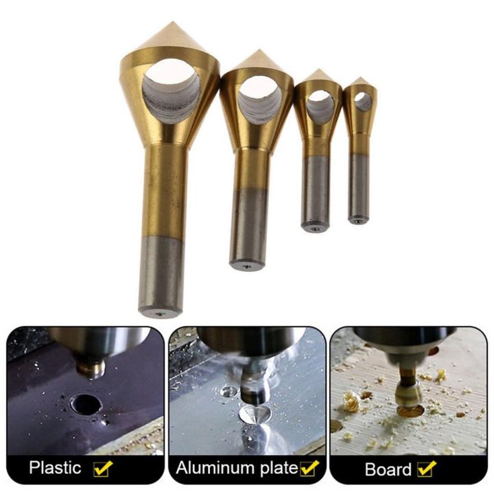 4pcs Set Titanium Countersink Deburring Drill Taper Hole Cutter ...