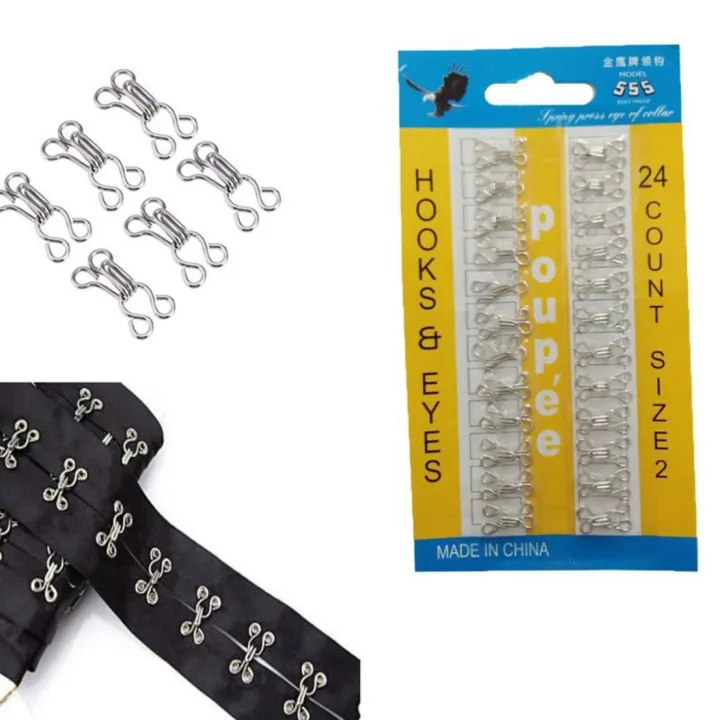 Pack of (24) Metal Ladies Hook & Eye Fastener for Bra Corset Dress ...